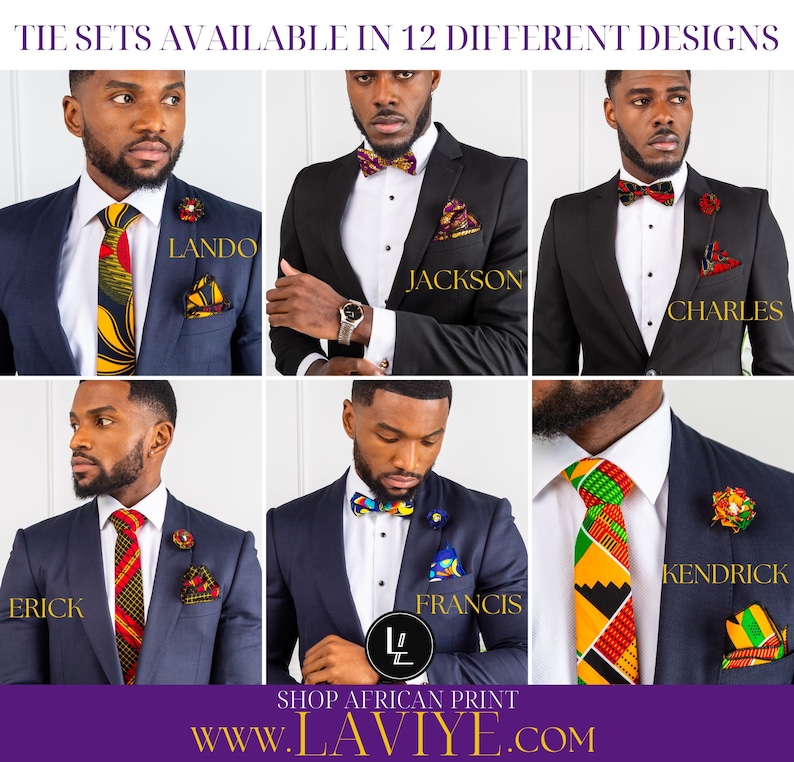African Print Necktie and Bow Tie Set | Ankara Tie Set 5 Pieces CHARLES ...