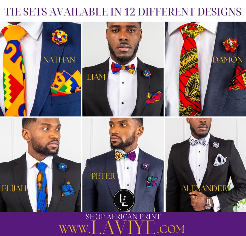 African Print Necktie and Bow Tie Set | Ankara Tie Set 5 Pieces CHARLES ...