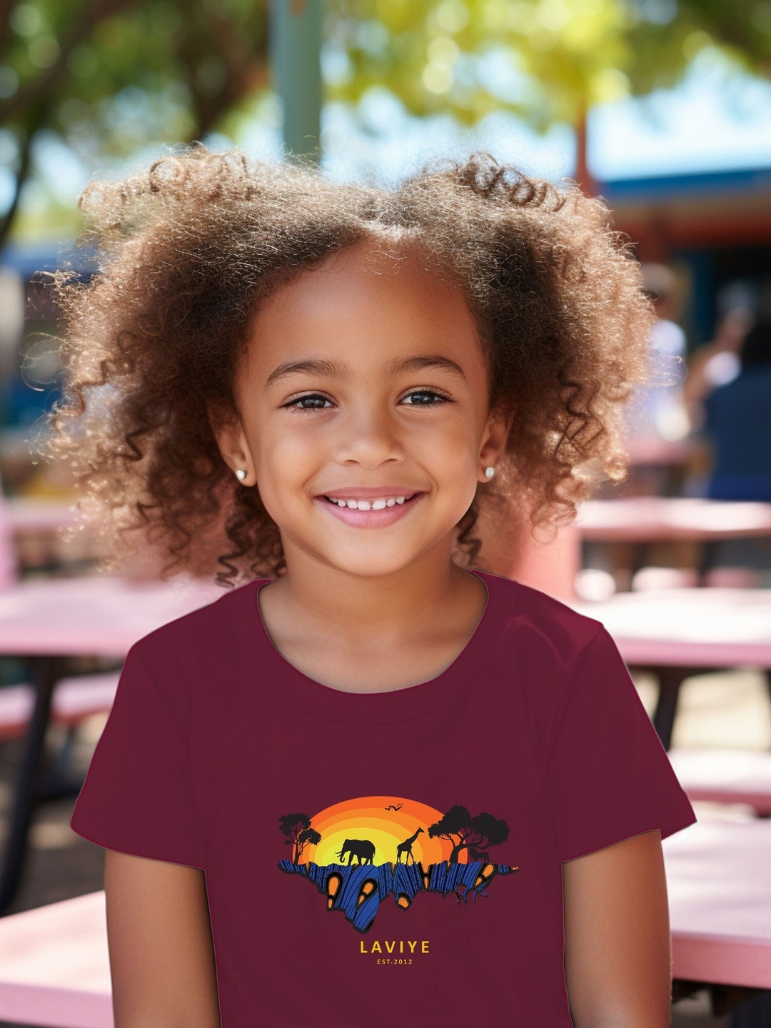 Girls African Print Maroon African Safari Graphic T-shirt Unisex Cotton ...