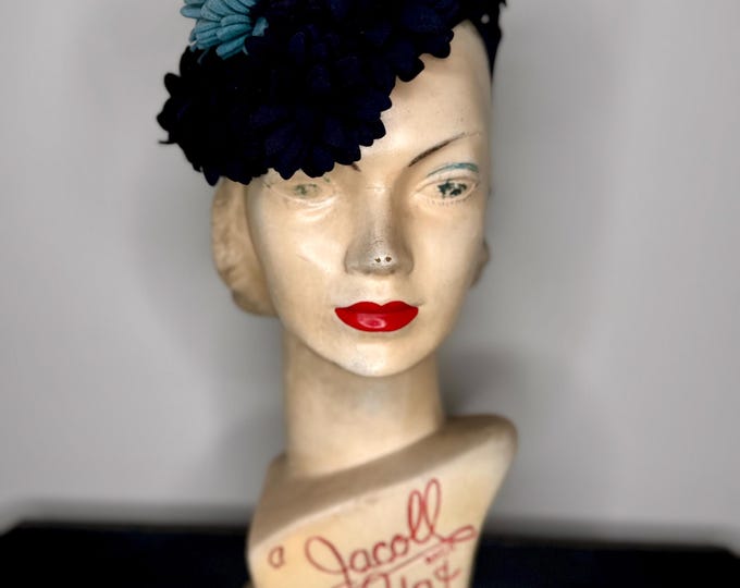 1930s Navy Felt Skull Cap With Floral Decoration - Etsy
