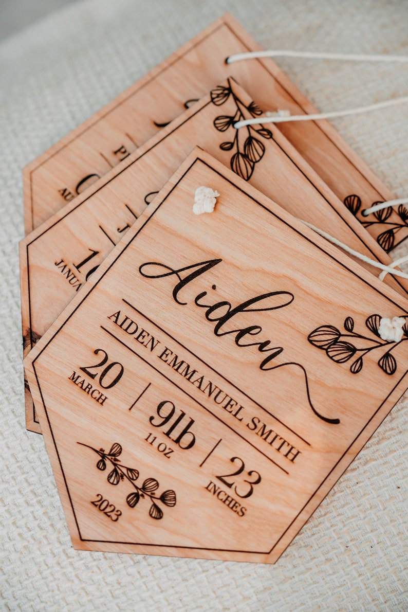 Personalized Baby Name Sign: Laser Engraved Birch Wood Birth Stats - Etsy