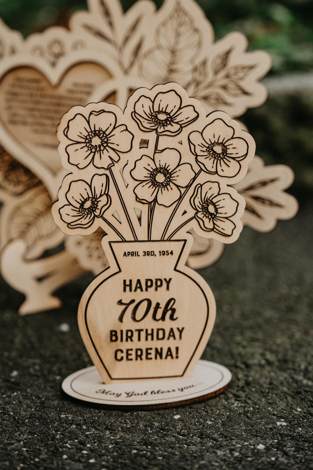 Personalized Laser Engraved Floral Bouquet: Birch Wood Keepsake - Etsy
