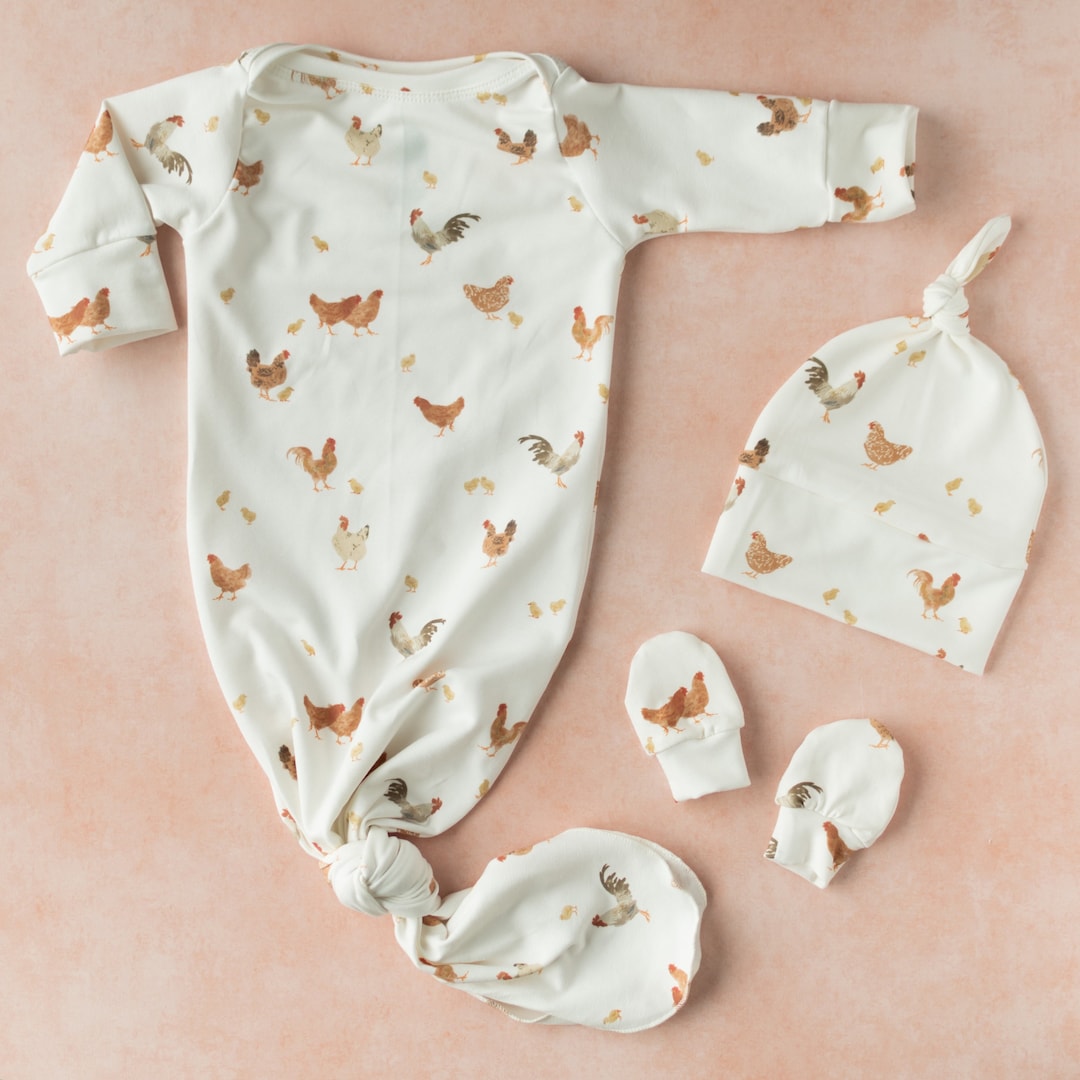 Chicken Baby Gown Set: Organic Newborn Knotted Outfit - Etsy