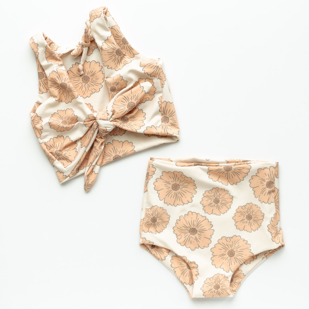 Girls' High-waisted Swimsuit: Peach Floral 2-piece Tankini - Etsy