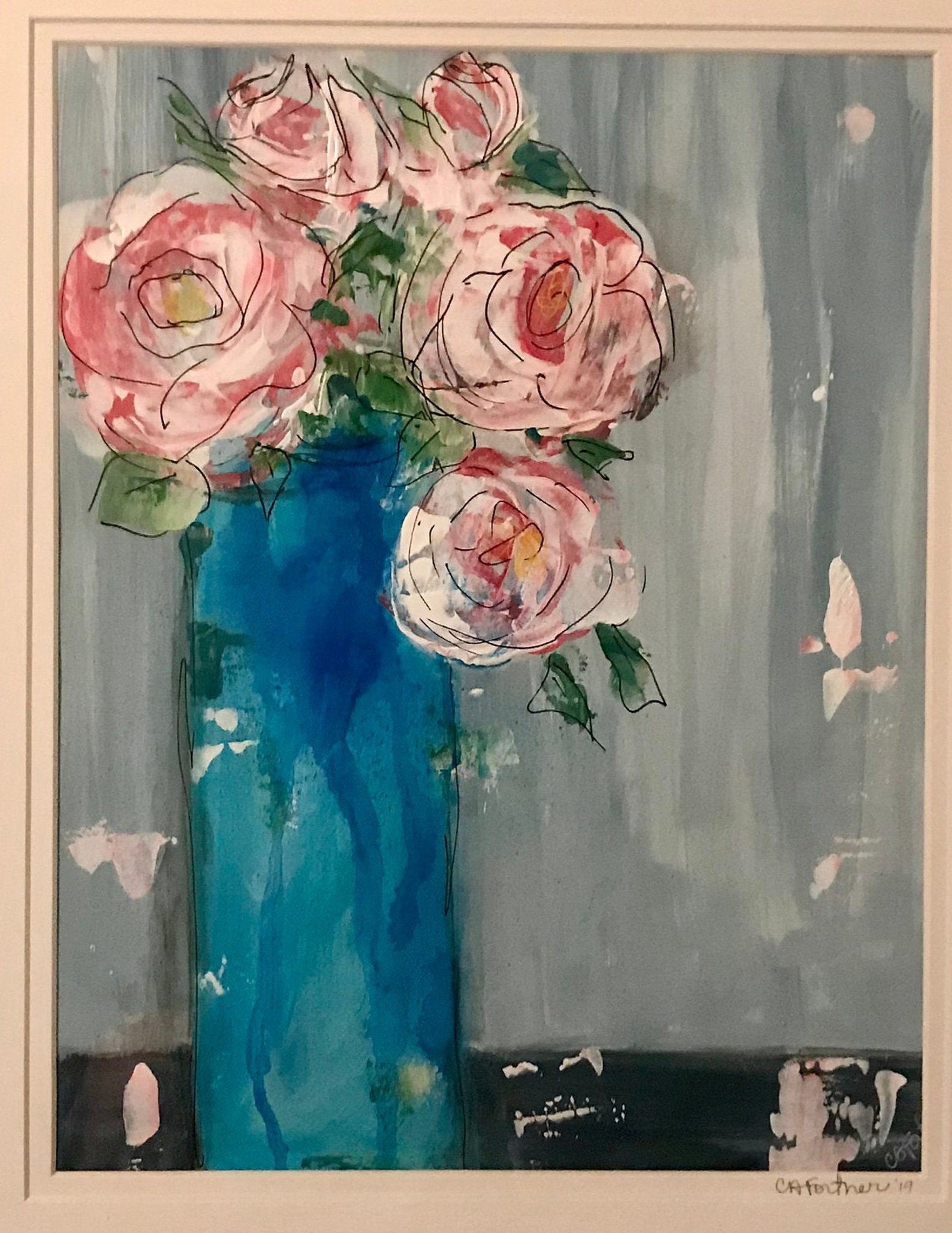 Blushing Bride Pink Roses Original Art Abstract Floral - Etsy