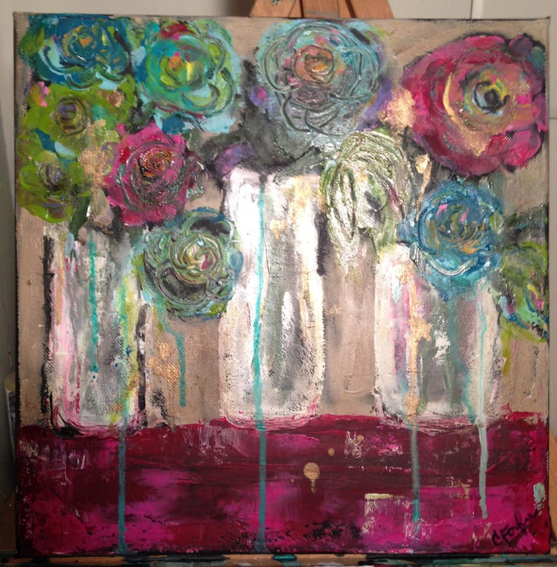 Abstract Funky Flowers Acrylic Painting - Etsy