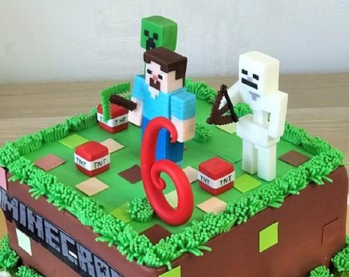 3D Minecraft Creeper and Skeleton Fondant Topper. TNT Block Storage ...