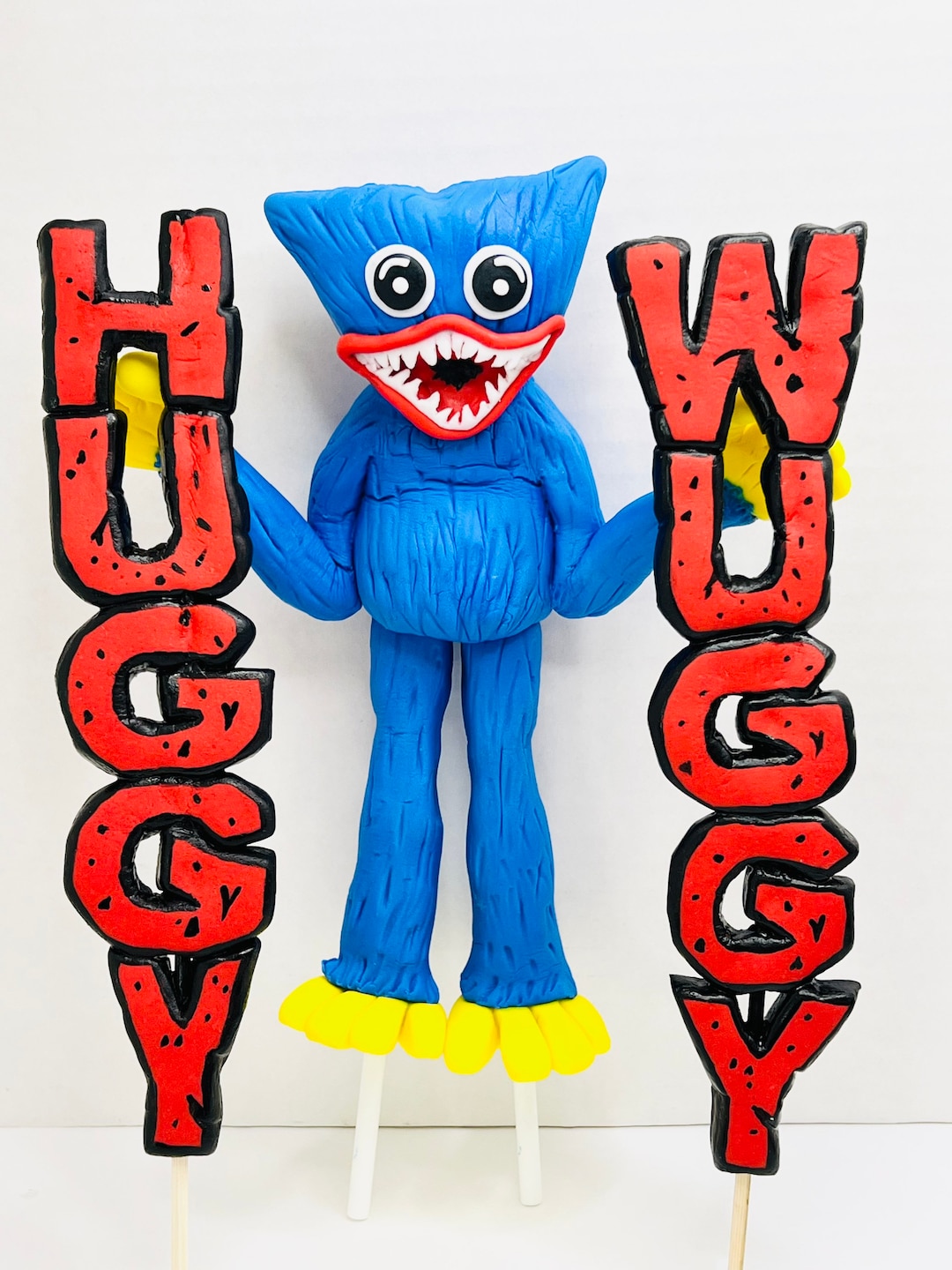 3D Huggy Wuggy Character and Logo Sign Fondant Toppers. - Etsy