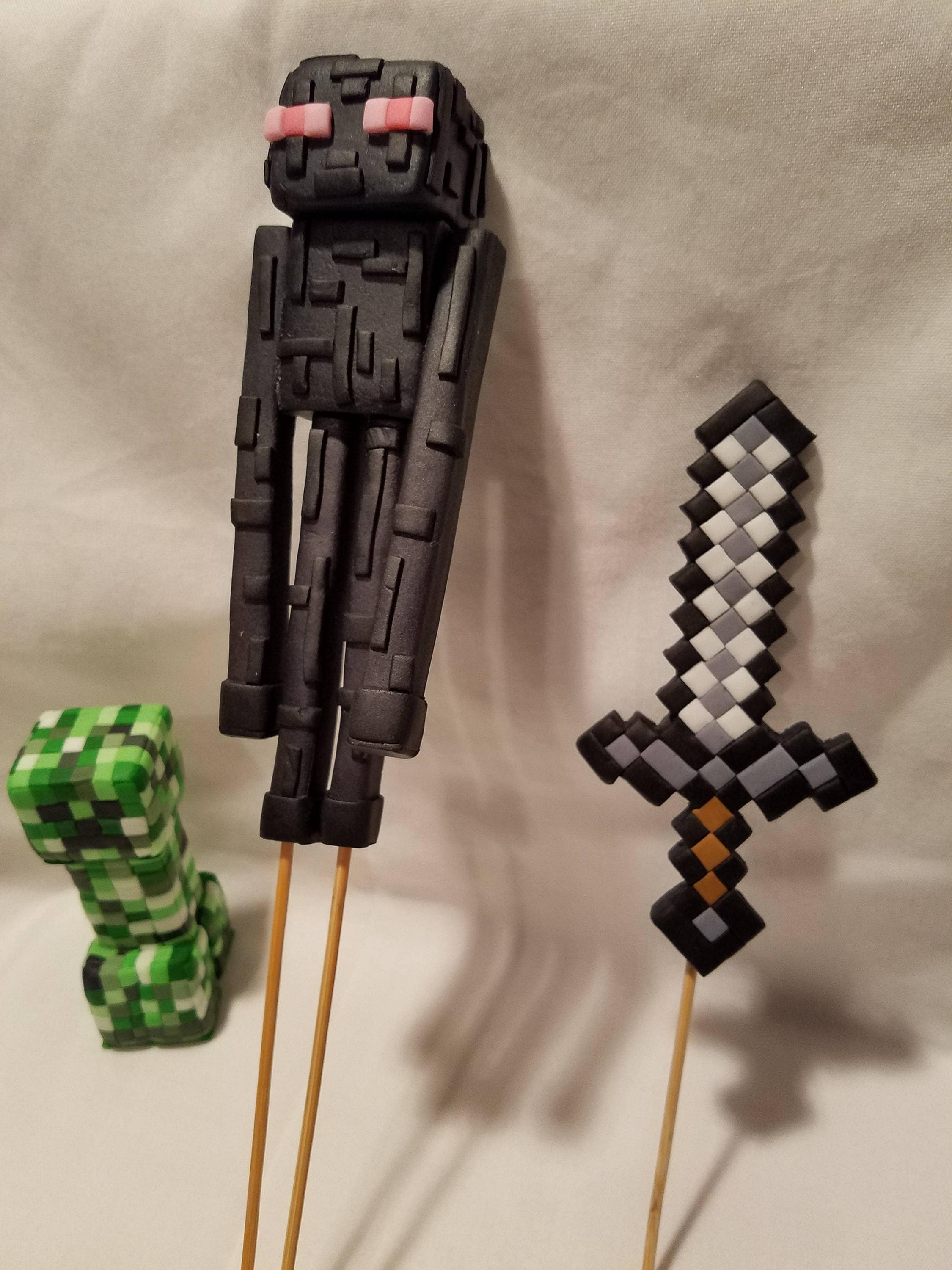 3D Minecraft Creeper, Enderman and Sword Fondant Toppers. Name and Age ...