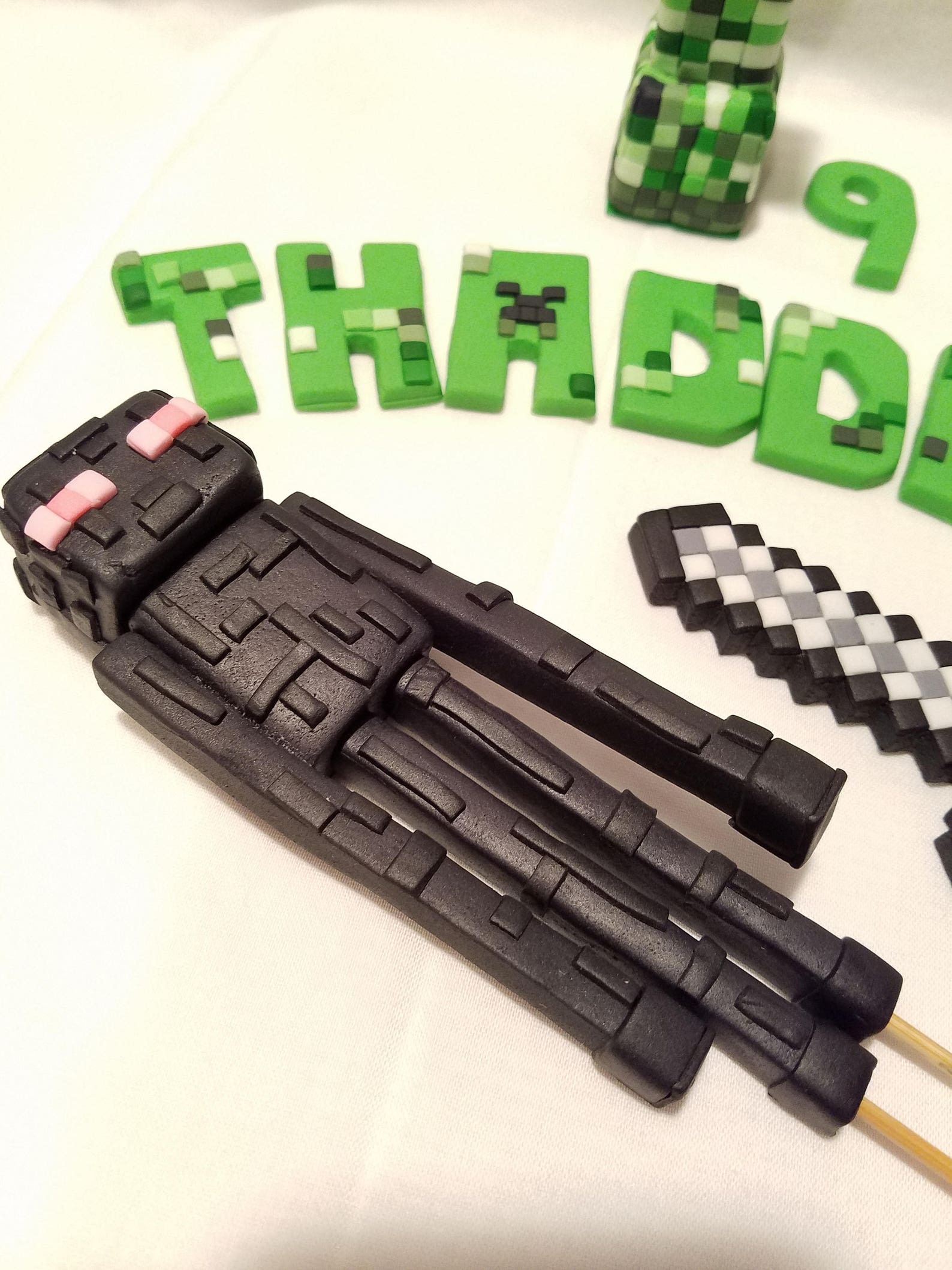 3D Minecraft Creeper, Enderman and Sword Fondant Toppers. Name and Age ...