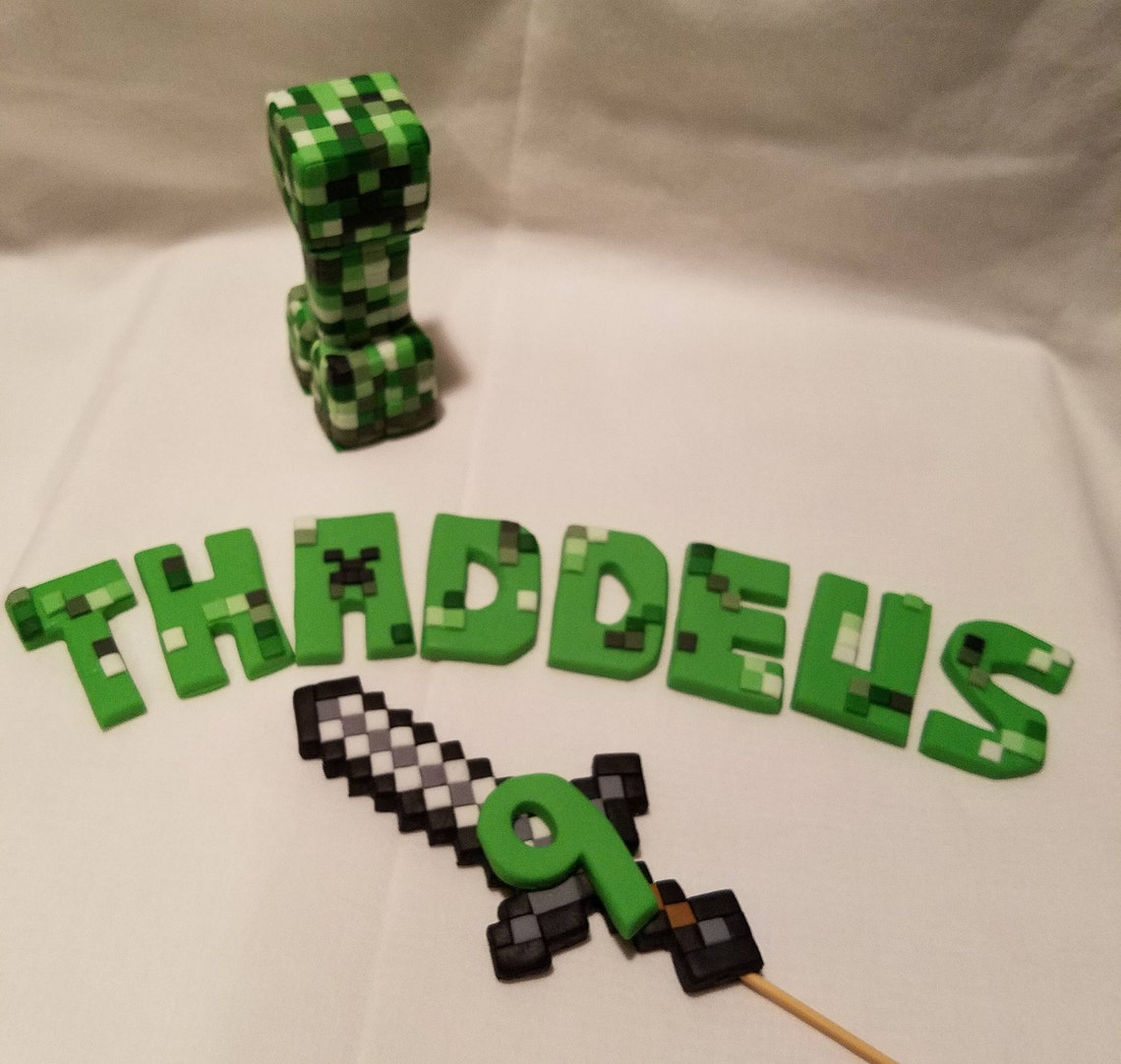 3D Minecraft Creeper Enderman and Sword Fondant Toppers. | Etsy