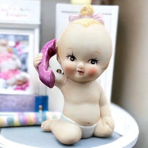 Vintage Baby Figurine With Vintage Telephone, Enesco Collectible Figure ...