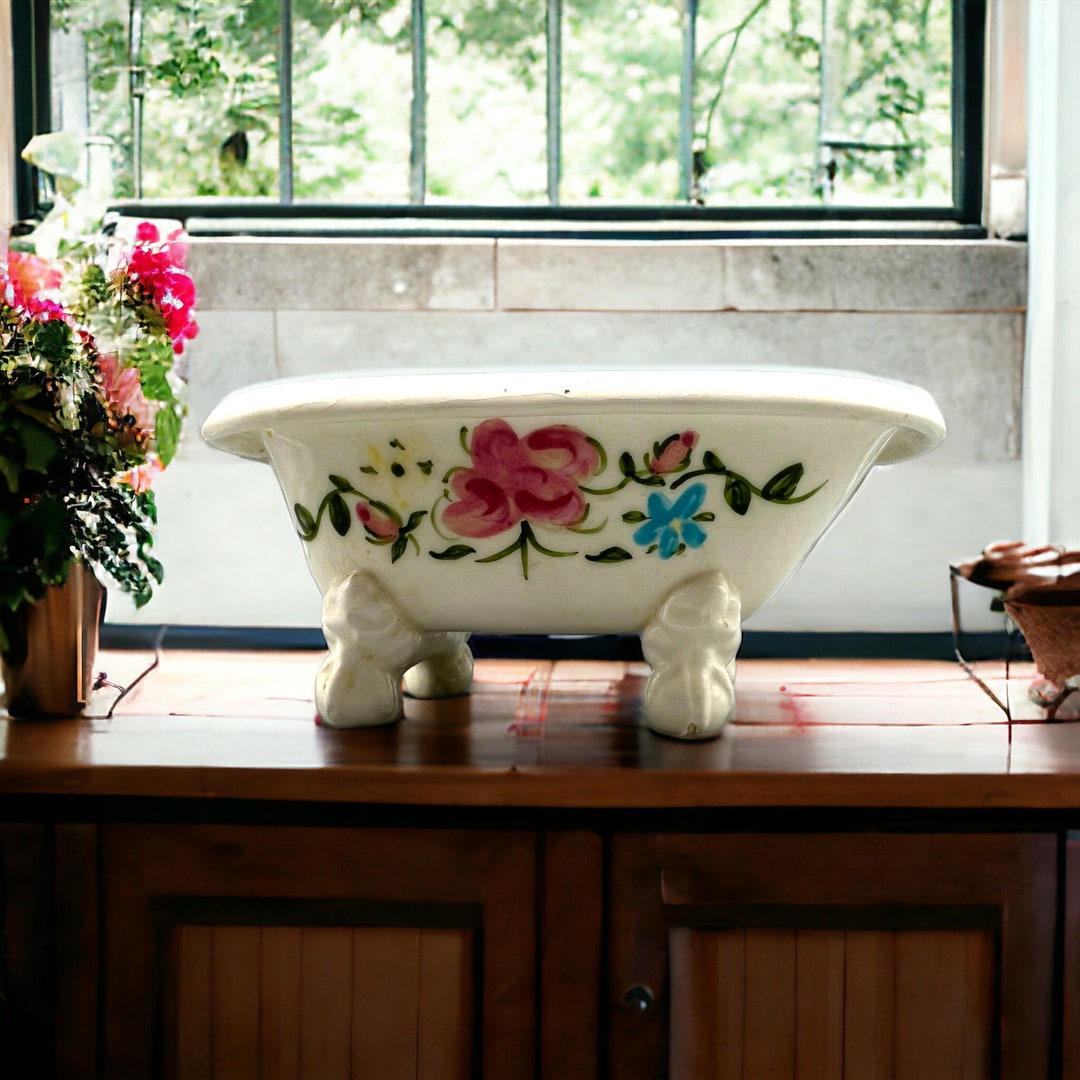 Antique Rose Decorated Bath Tub Soap Dish, Dollhouse Tub, Enesco 1979 ...
