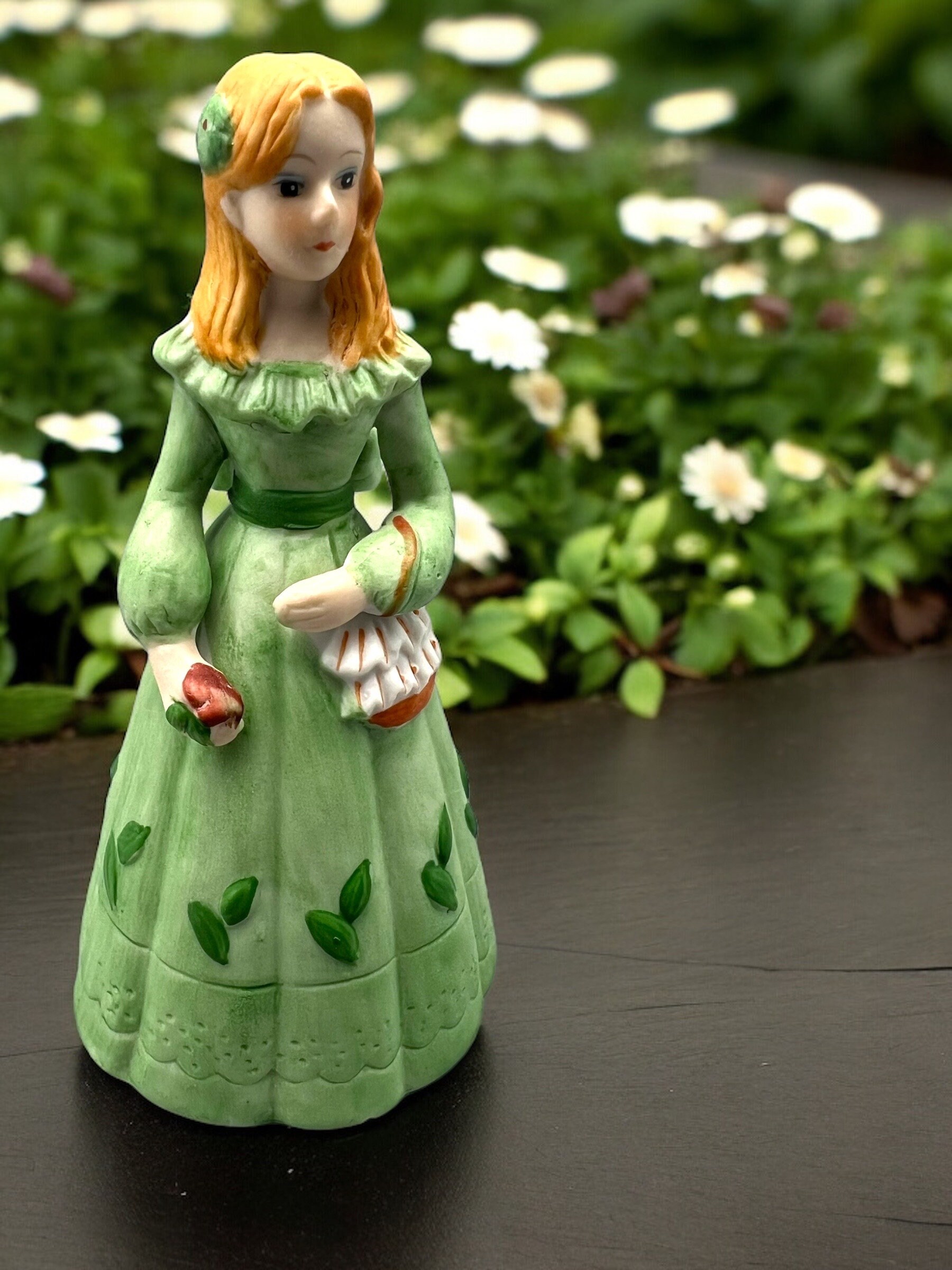 Vintage Vanity Porcelain Bell Figurine With Green Gown and Flower ...