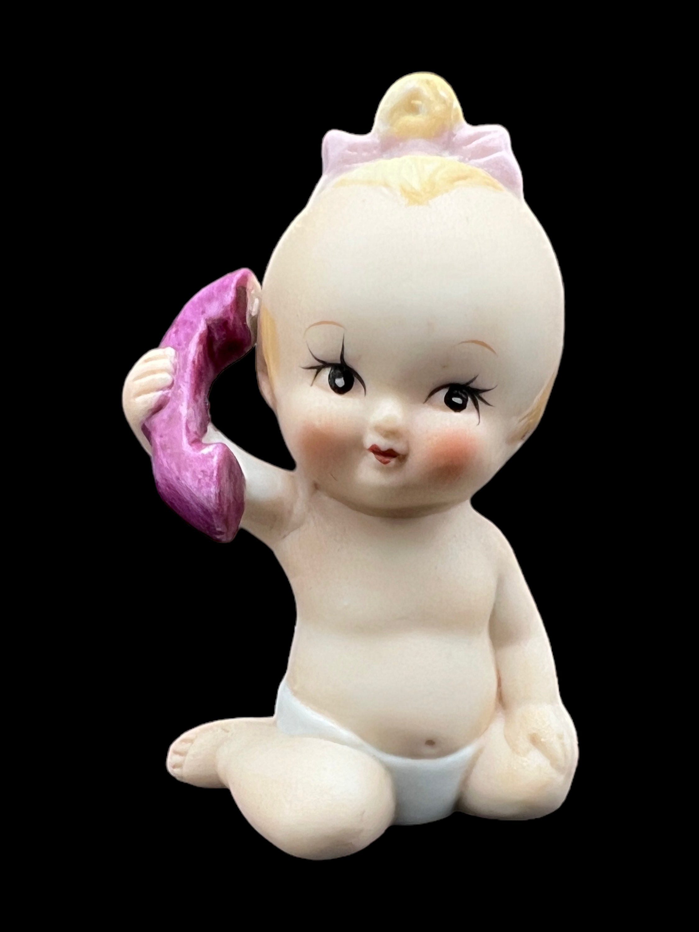 Vintage Baby Figurine With Vintage Telephone, Enesco Collectible Figure ...