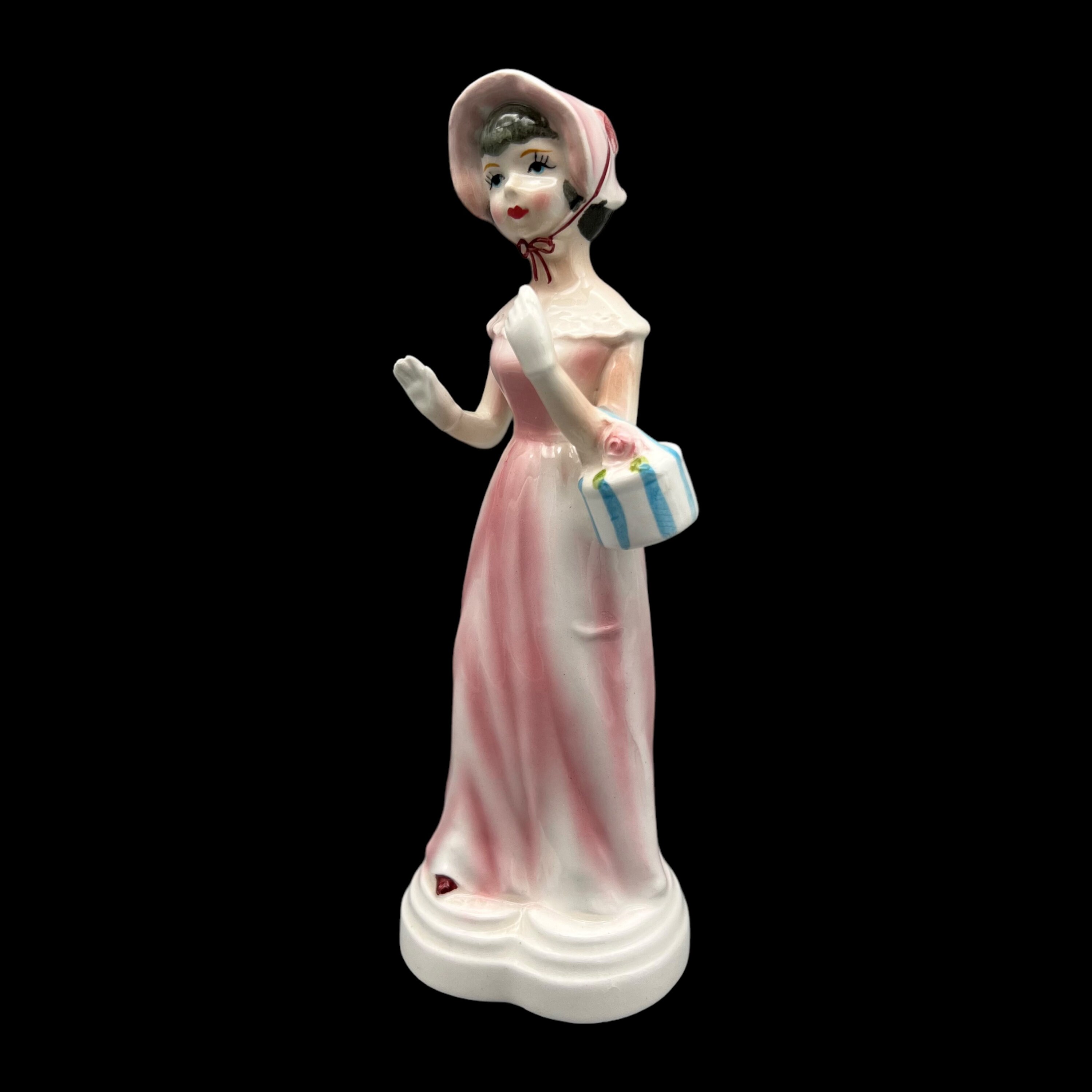 Lefton China Figure, Pink Dress Woman Figurine, Mid Century, Made in ...