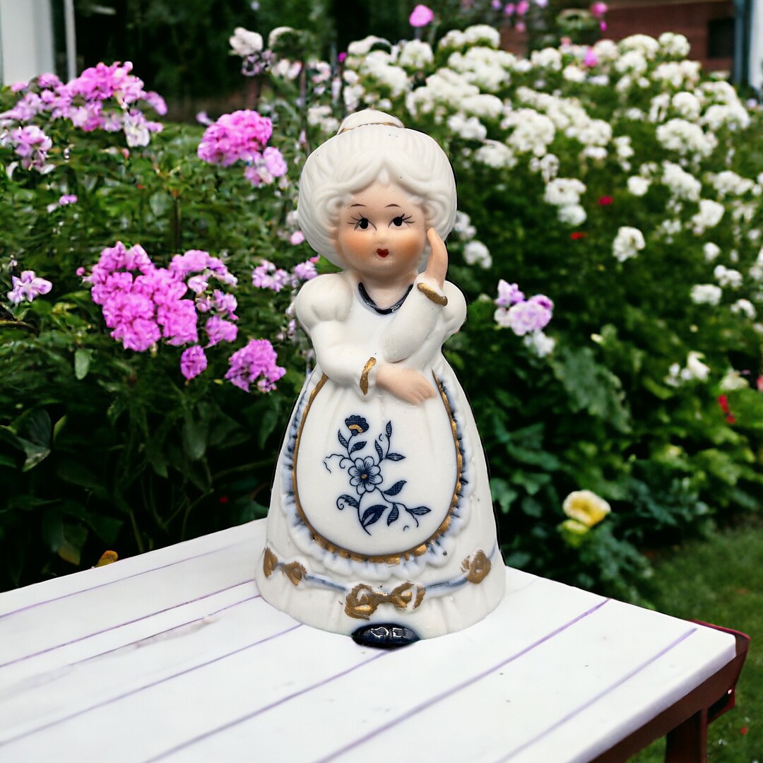 Porcelain Bell Figurine, Blue and White, Matte Finish, Jasco Vintage ...