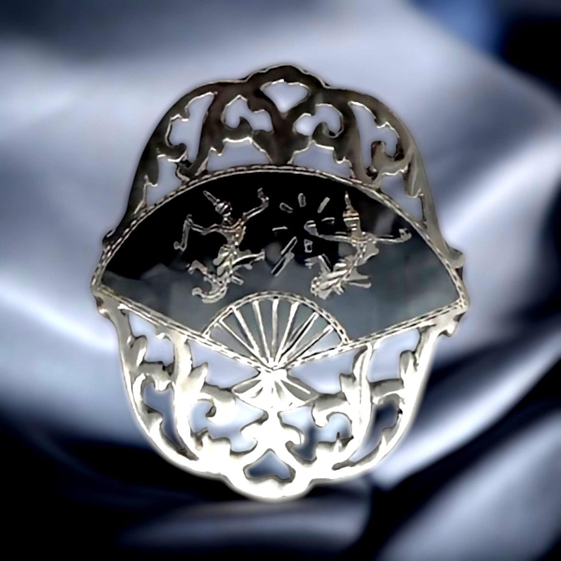 Sterling Silver Nielloware Brooch, Siam Thailand Jewelry, Goddess and ...