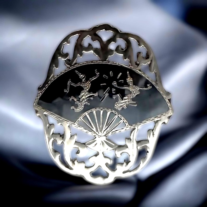 Sterling Silver Nielloware Brooch, Siam Thailand Jewelry, Goddess and ...