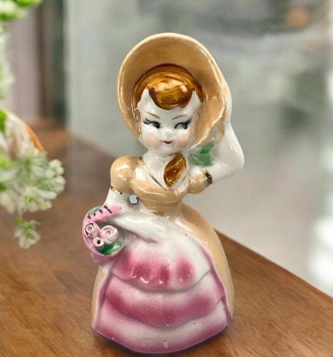 Kitschy Vintage Porcelain Bell, Lady With Flowers Figurine - Etsy