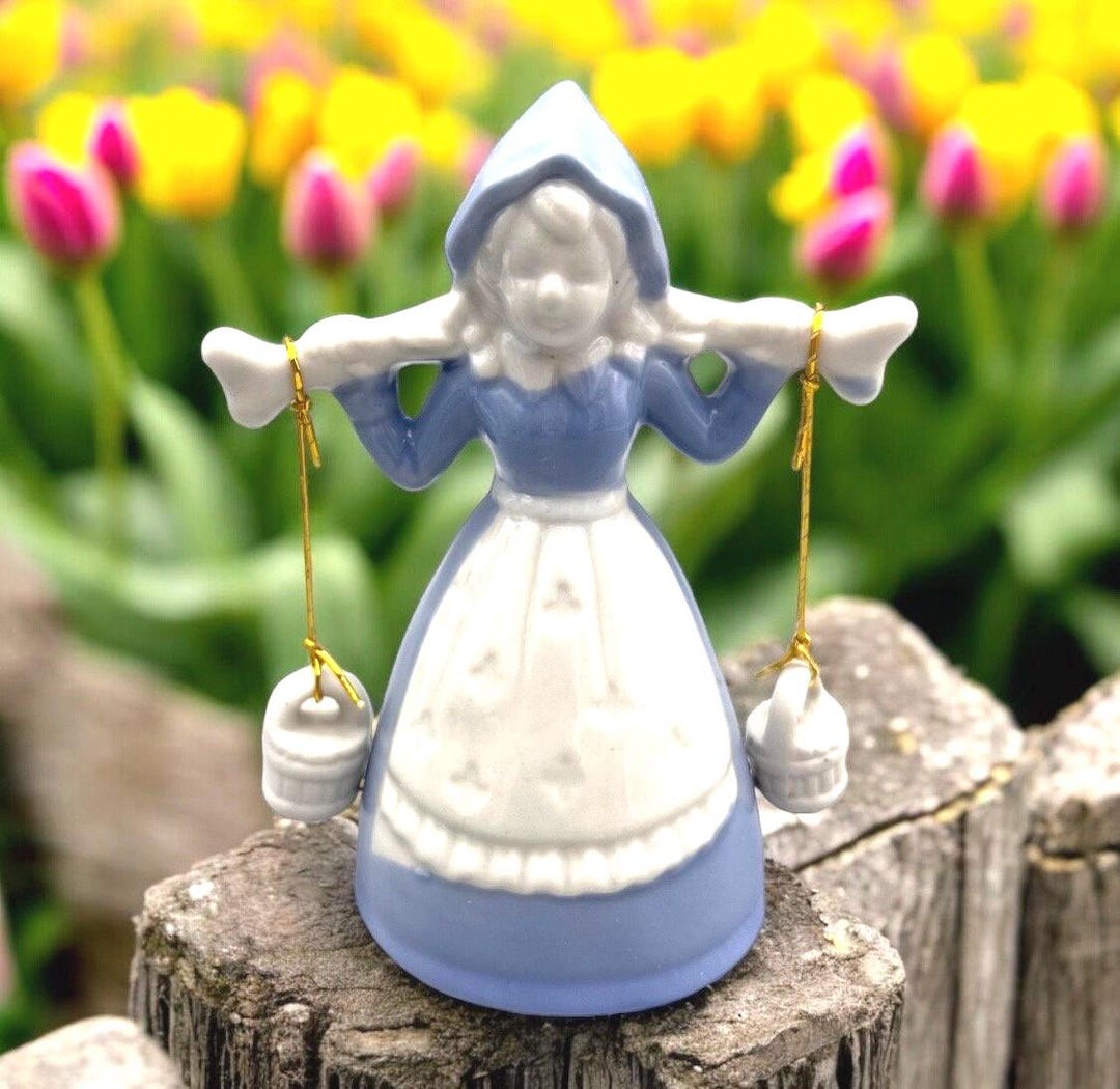 Dutch Girl Bell: Blue and White Milkmaid With Buckets, 5 Inch - Etsy