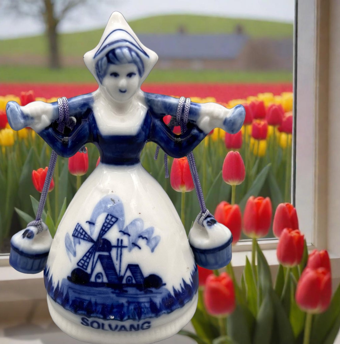 Delft Blue Solvang, Dutch Girl Bell Figurine, Traditional Blue and ...