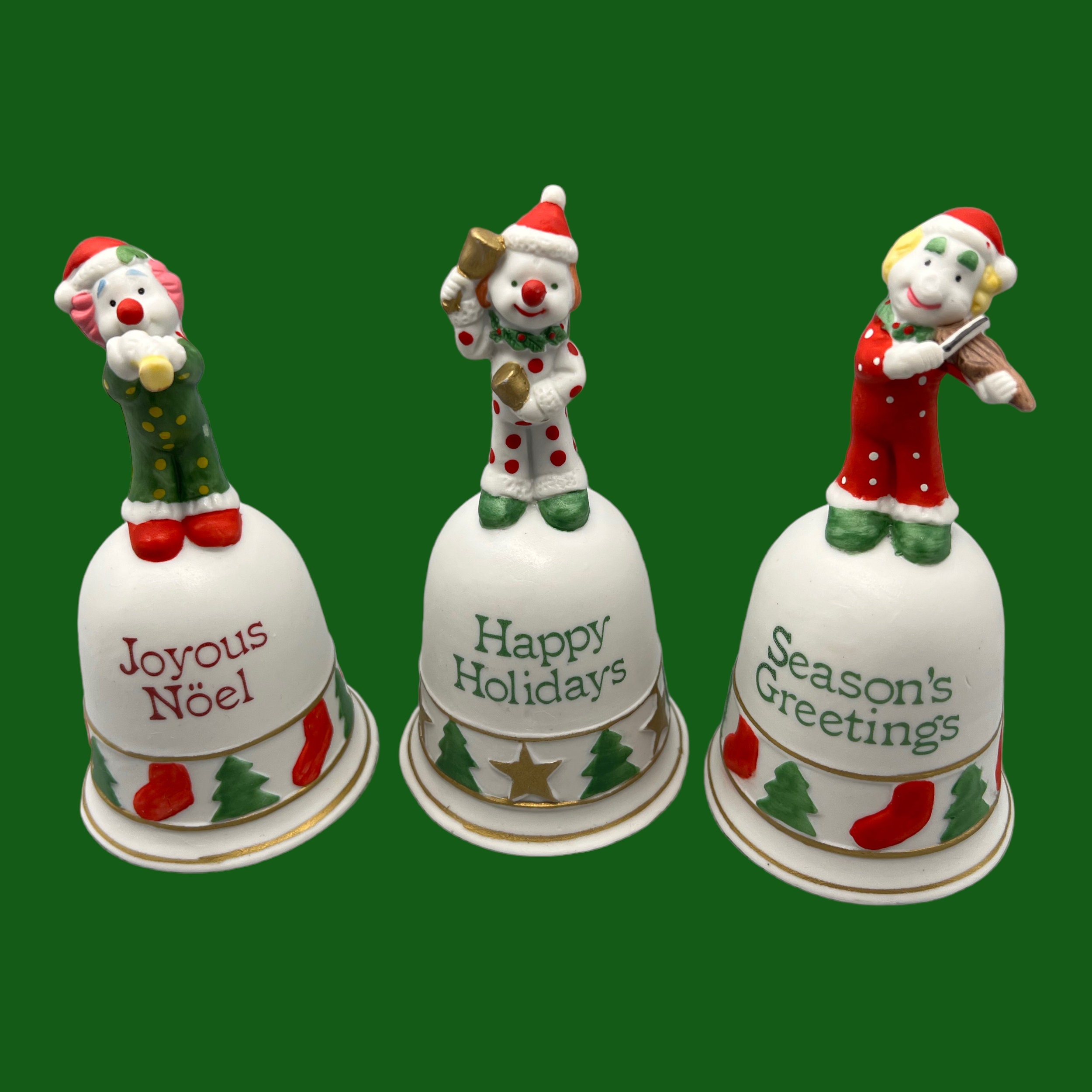 Set 3 Christmas Bells, Napcoware Japan, Porcelain Clown Bells, Hand ...
