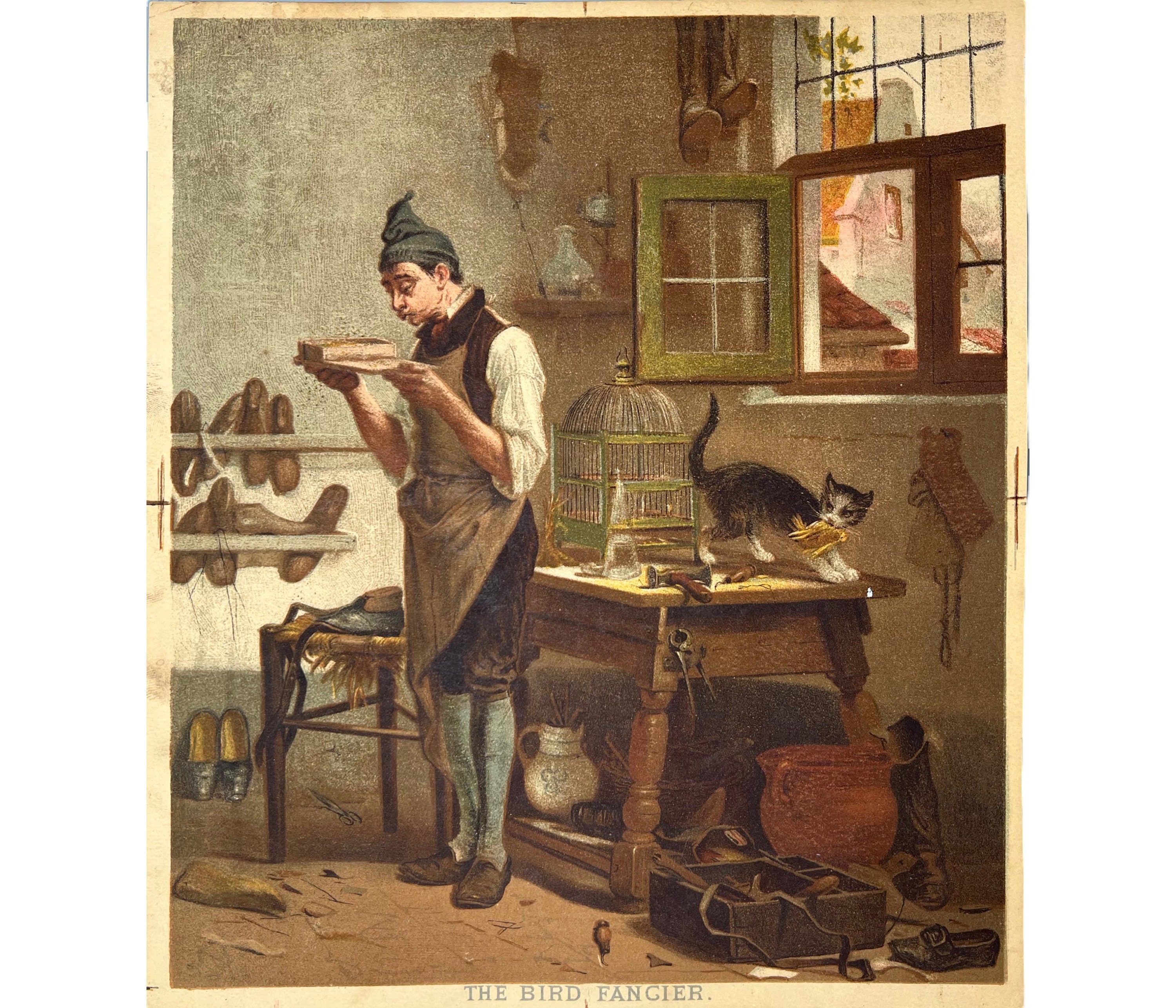 Antique Print, Sneaky Cat Gets Past Slovenly Shoe Maker, Unknown Artist ...