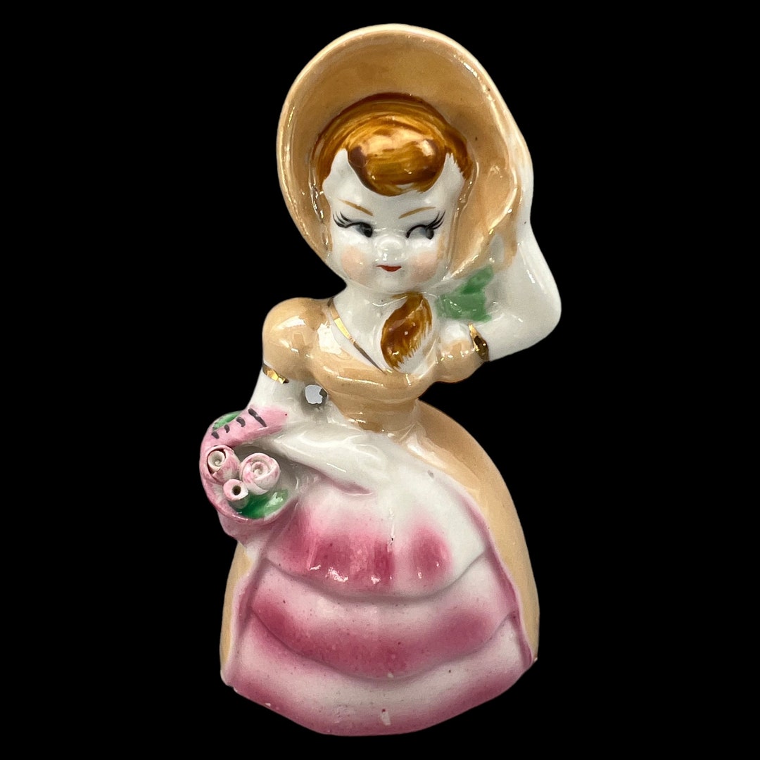 Kitschy Vintage Porcelain Bell, Lady With Flowers Figurine - Etsy