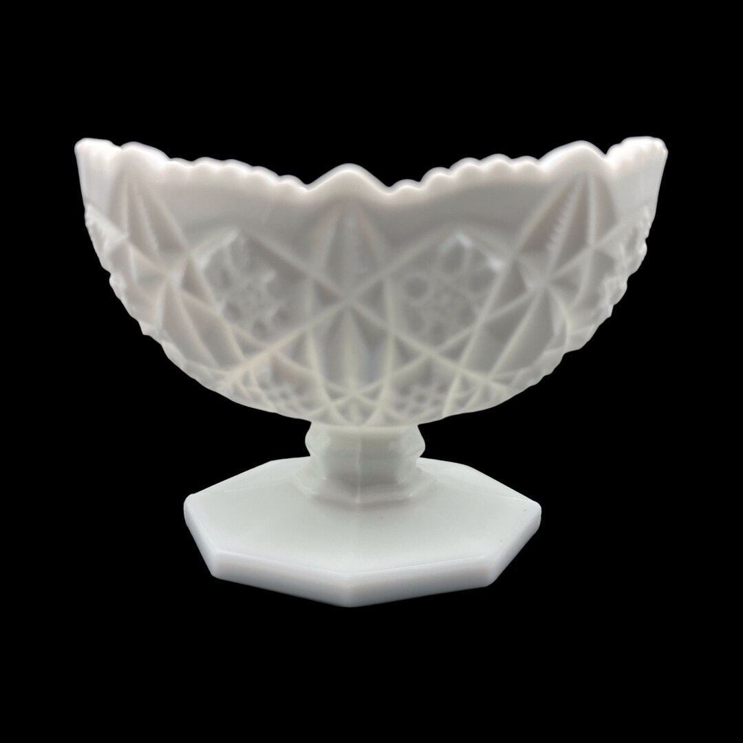 Kemple Milk Glass, Toltec Pattern Footed Bowl, Pedestal Base - Etsy