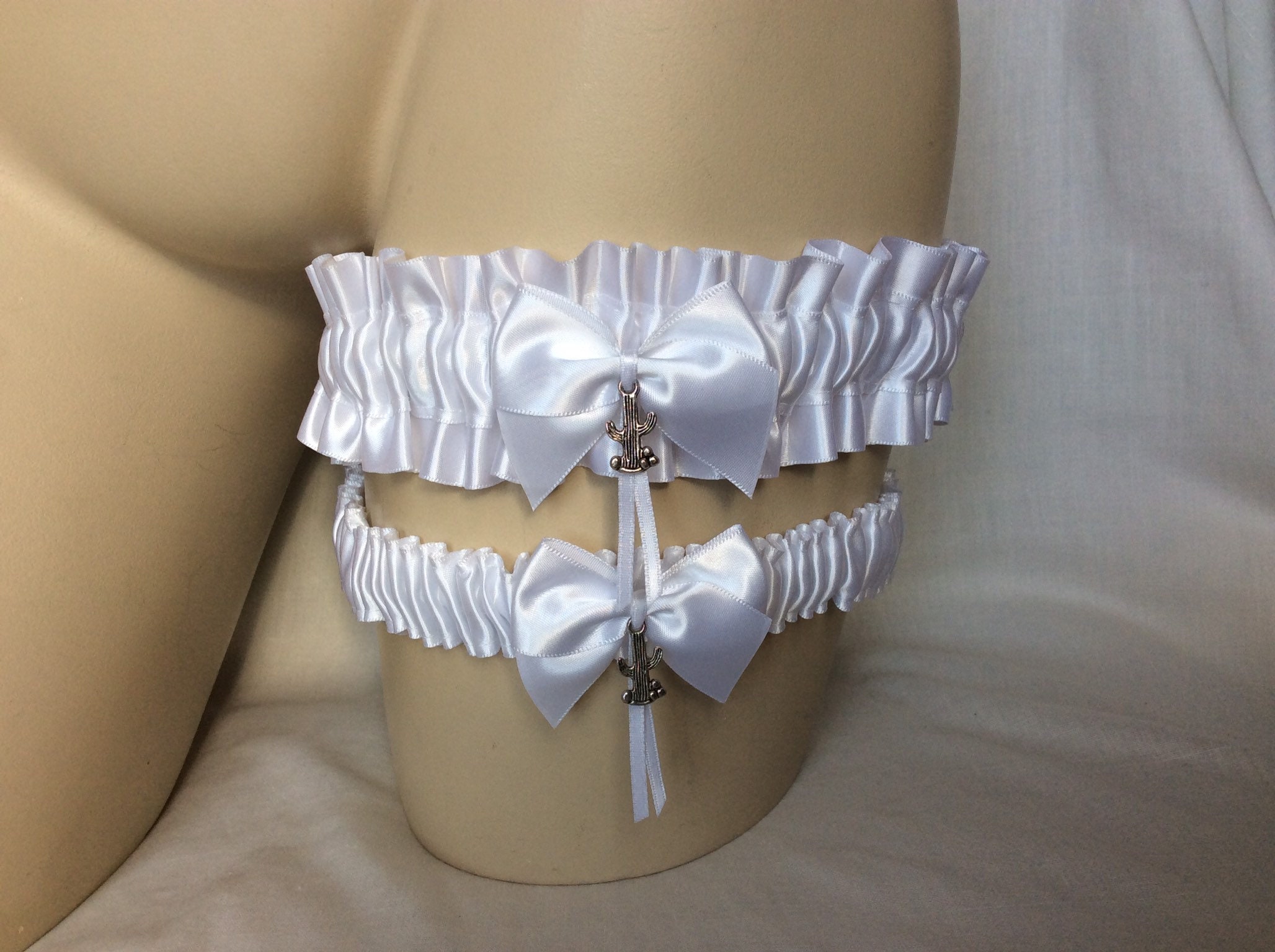 White Satin Cactus Single Garter or Set | Etsy