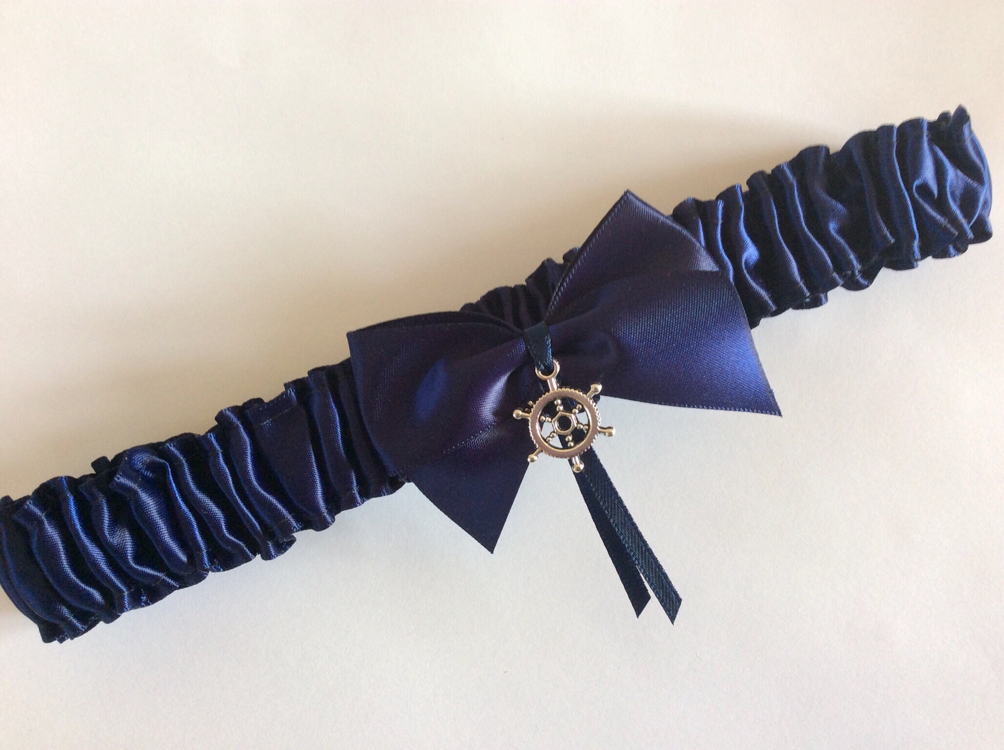 White Navy Blue Satin Silvertone Ship Wheel Garter | Etsy