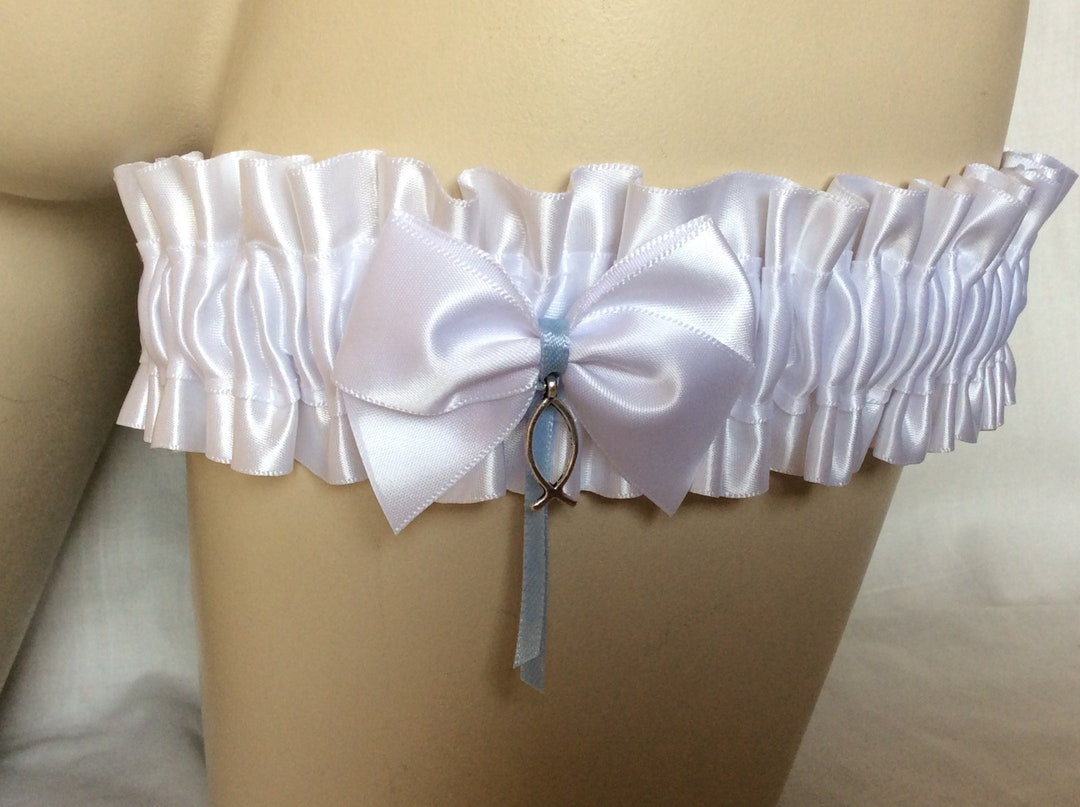 White Pale Blue Ichthys Fish Symbol Satin Garter - Etsy