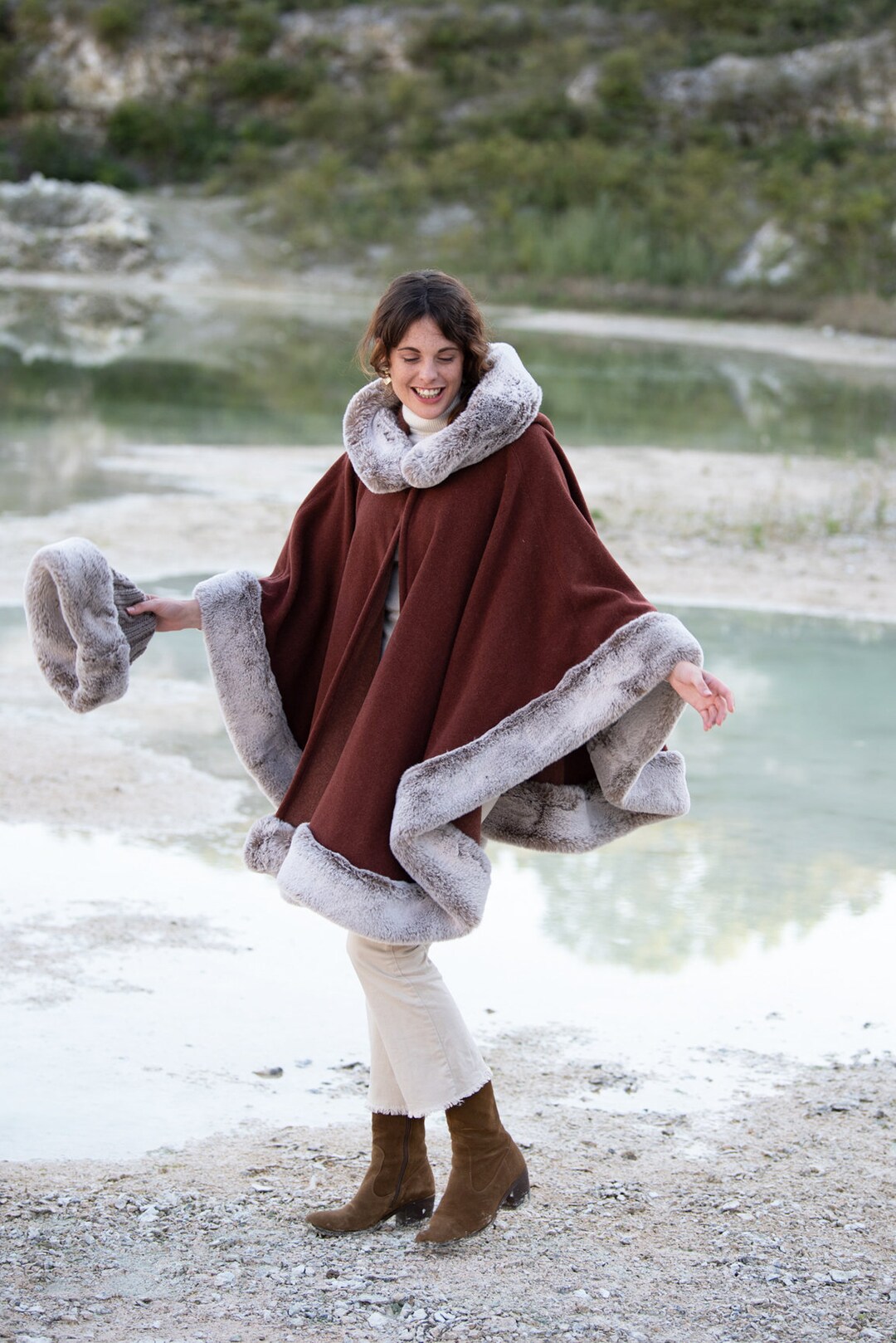 Violaine Wool Cape Lined With Faux Fur - Etsy