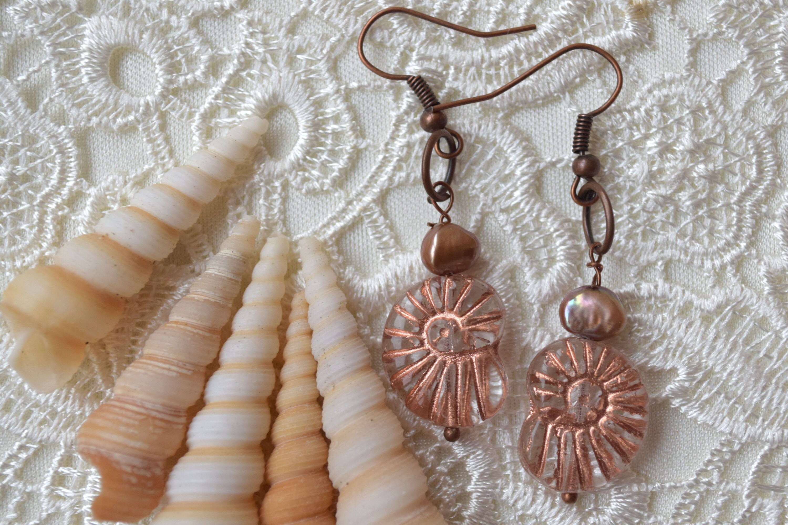 Glass Seashell Earrings, Sea Coastal Earrings, Beach Accessory, Beaded ...