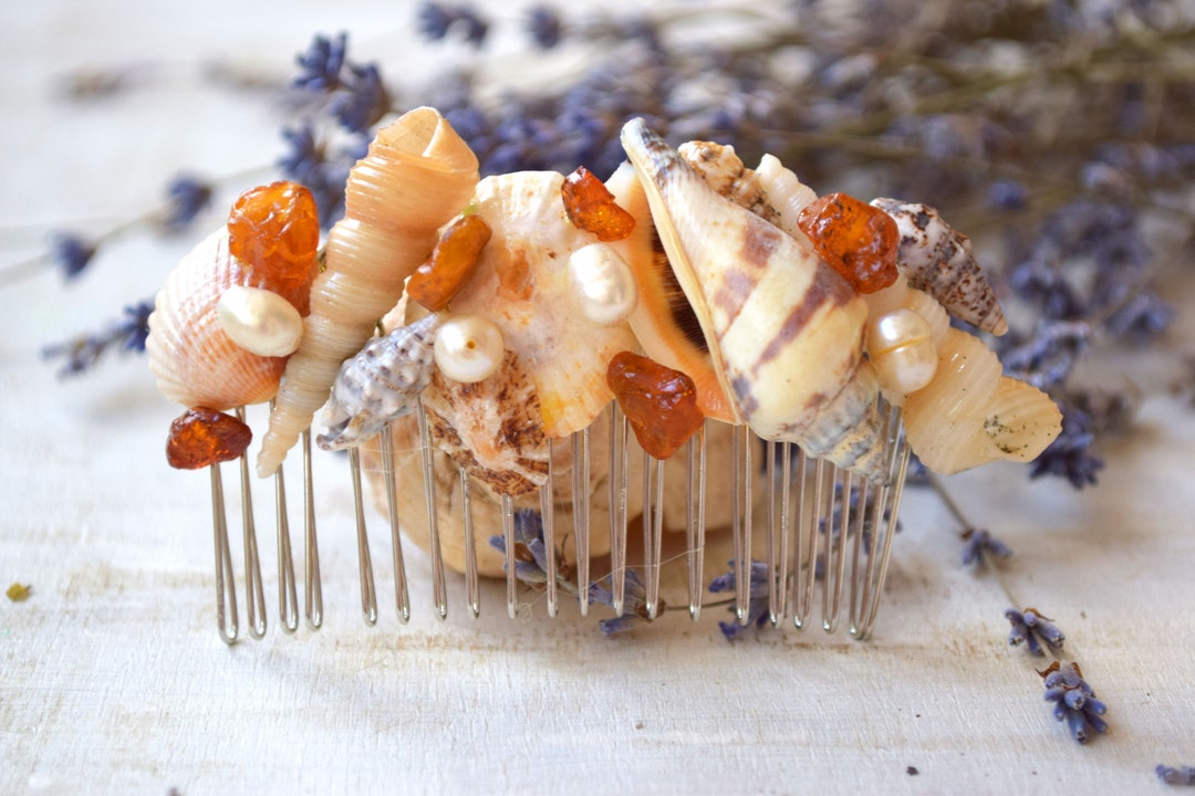 Seashell Hair Comb Amber Sea Shell Accessory Wedding Mermaid Hair ...