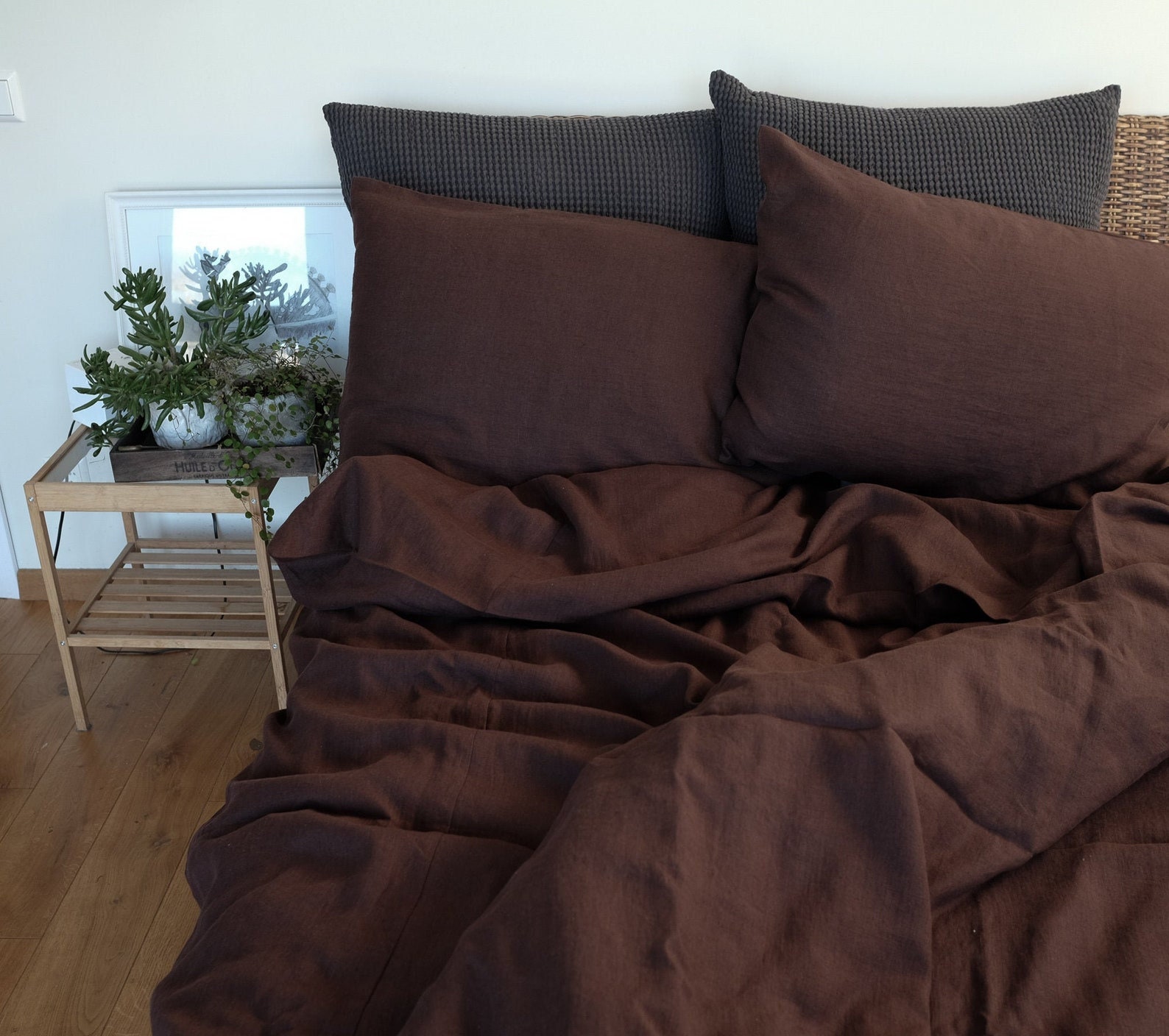 Dark Chocolate Brown Color Linen Bedding Set. Queen King Duvet - Etsy