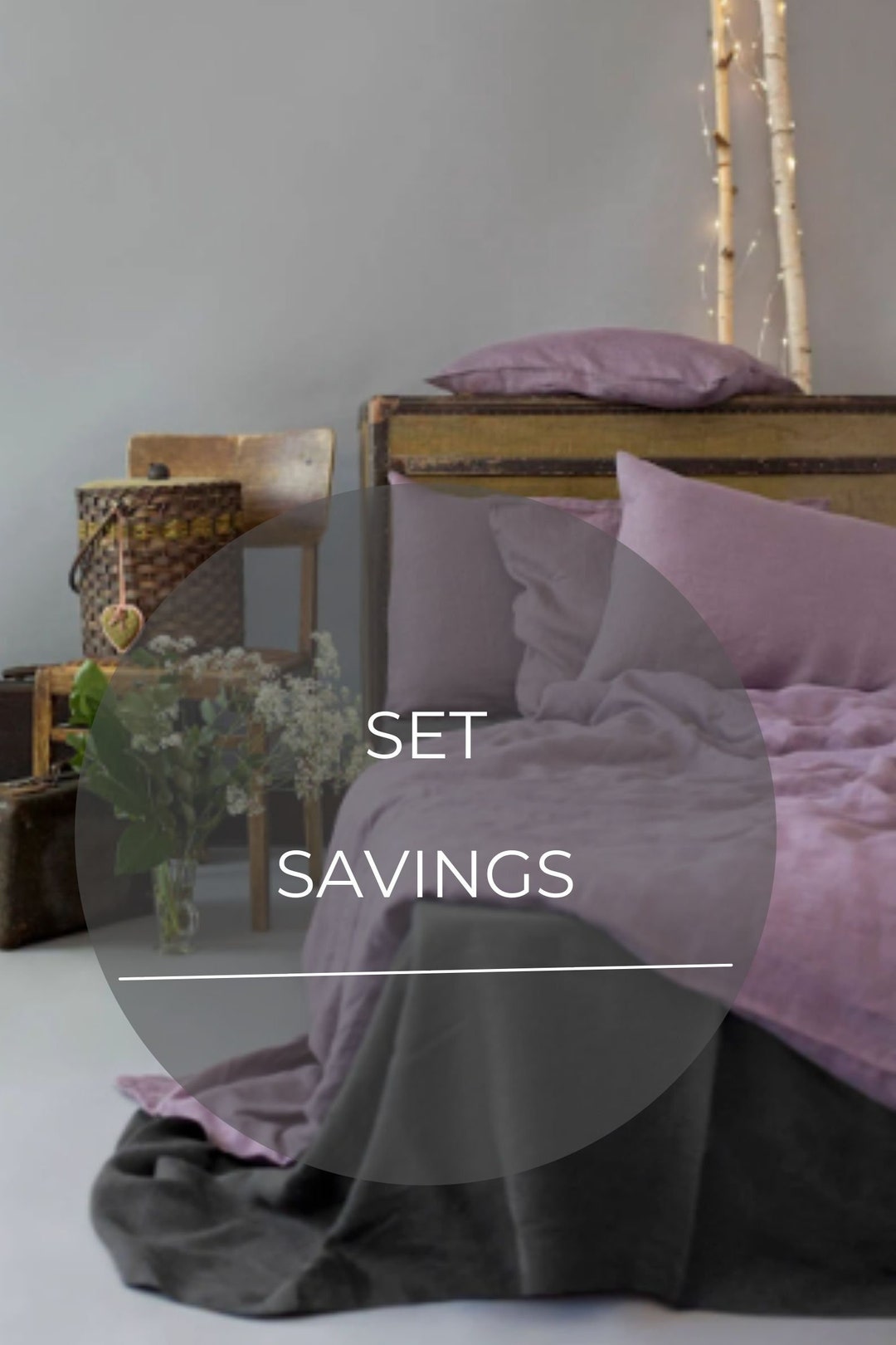 Lavender Color Linen Bedding Set. Queen King Duvet Cover and Pillow ...