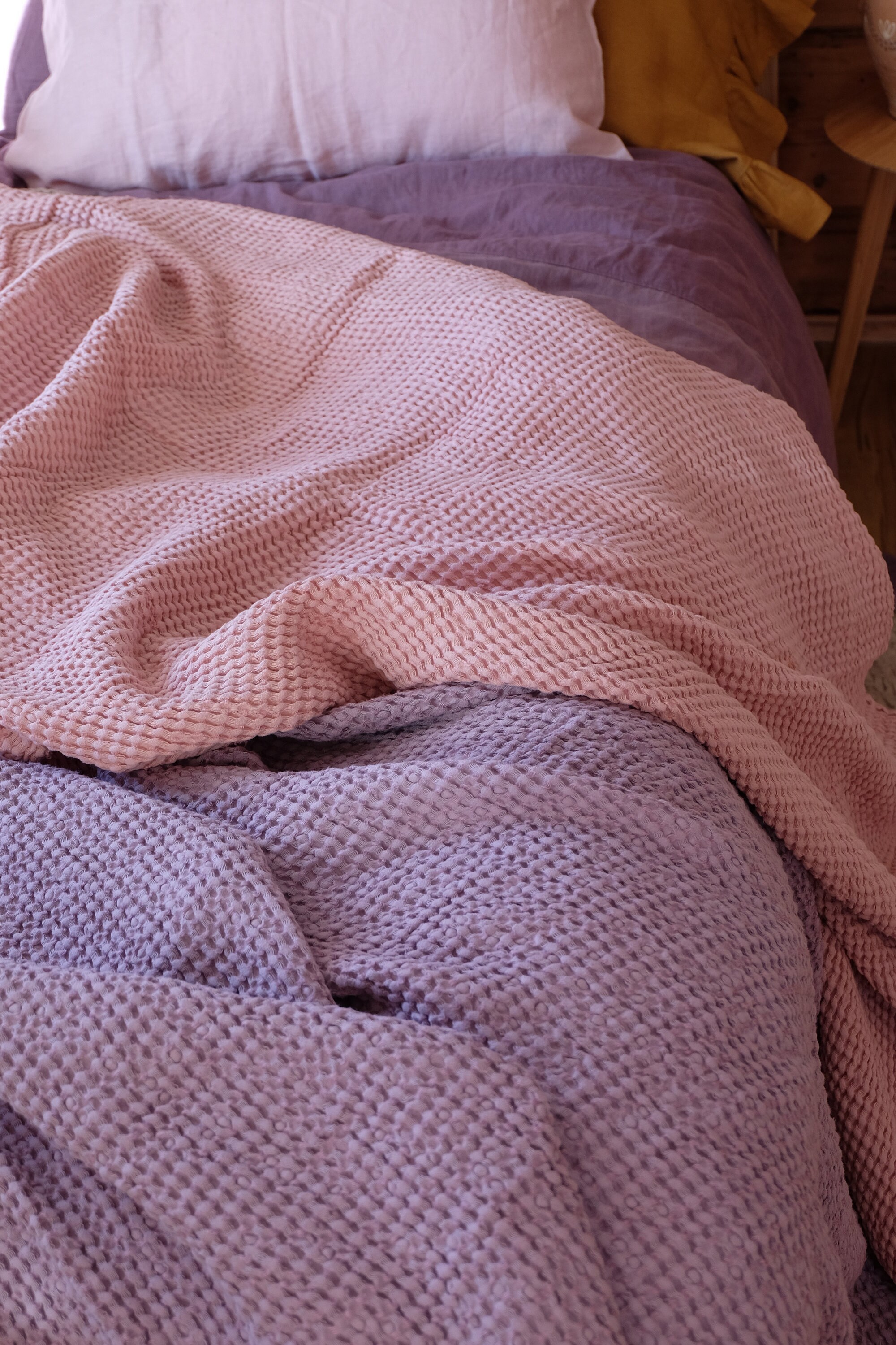 Dusty Rose Waffle Textured Linen Blanket/ Heavy Linen Bed Cover - Etsy
