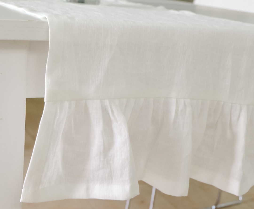 Handmade Ruffled Linen Table Runner – Softened European Linen - Etsy