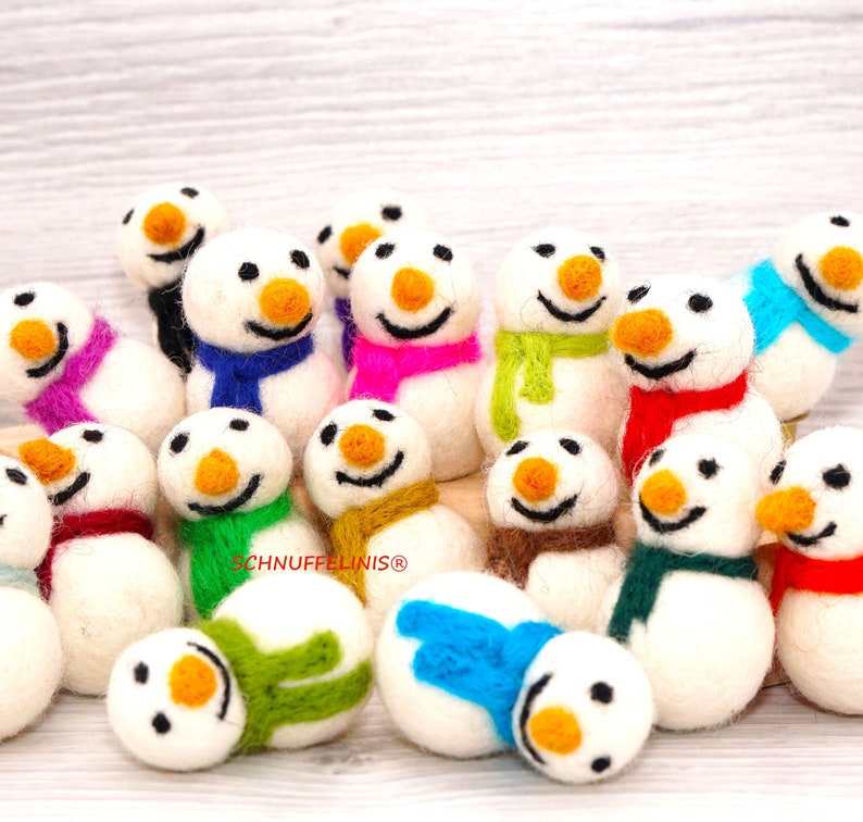 Felt Snowmen Colourful Scarf, Snowmen Ornaments Cute Family, Wool ...