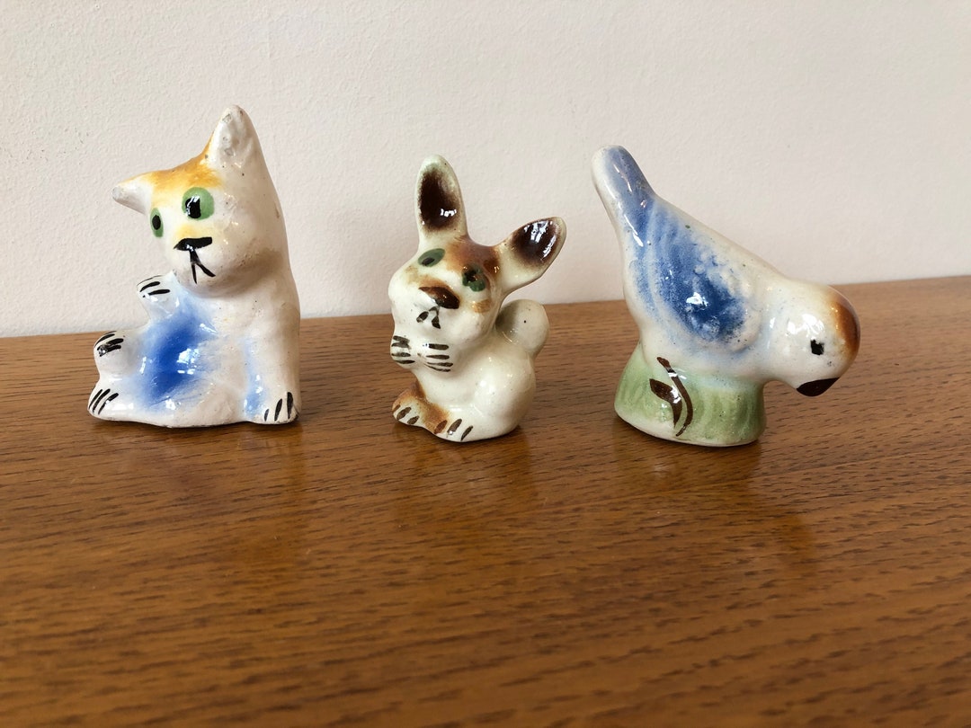 Set of Three Vintage Handmade Studio Art Grotesque Figurines: Cat ...