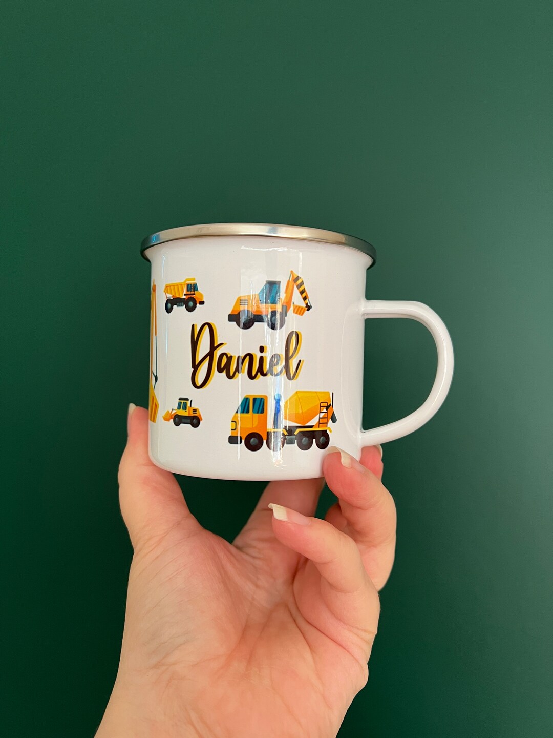 Digger Themed Personalised Enamel Mug, Boys Birthday Gift Idea ...