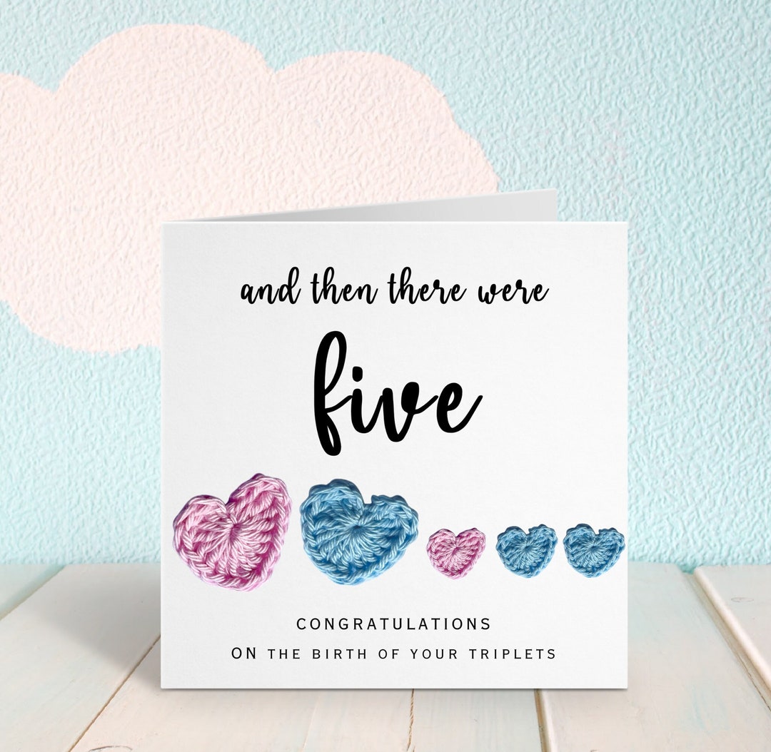 And Then There Were Five Card, Personalised New Baby Card With Crochet ...