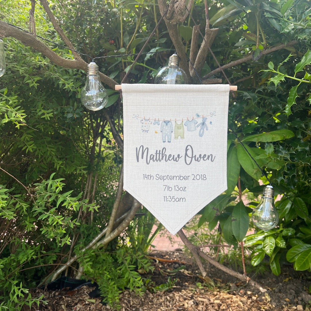 Baby Birth Stats Sign Pennant Flag, Personalised Baby Banner Flag ...