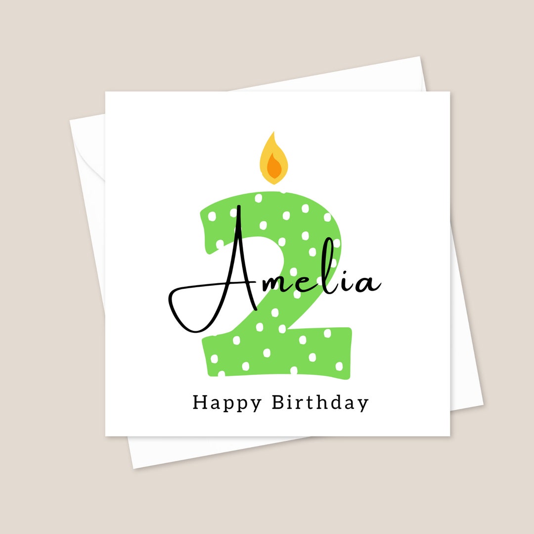 Personalised Name & Age Birthday Card, Second Birthday Card, Happy 2nd ...