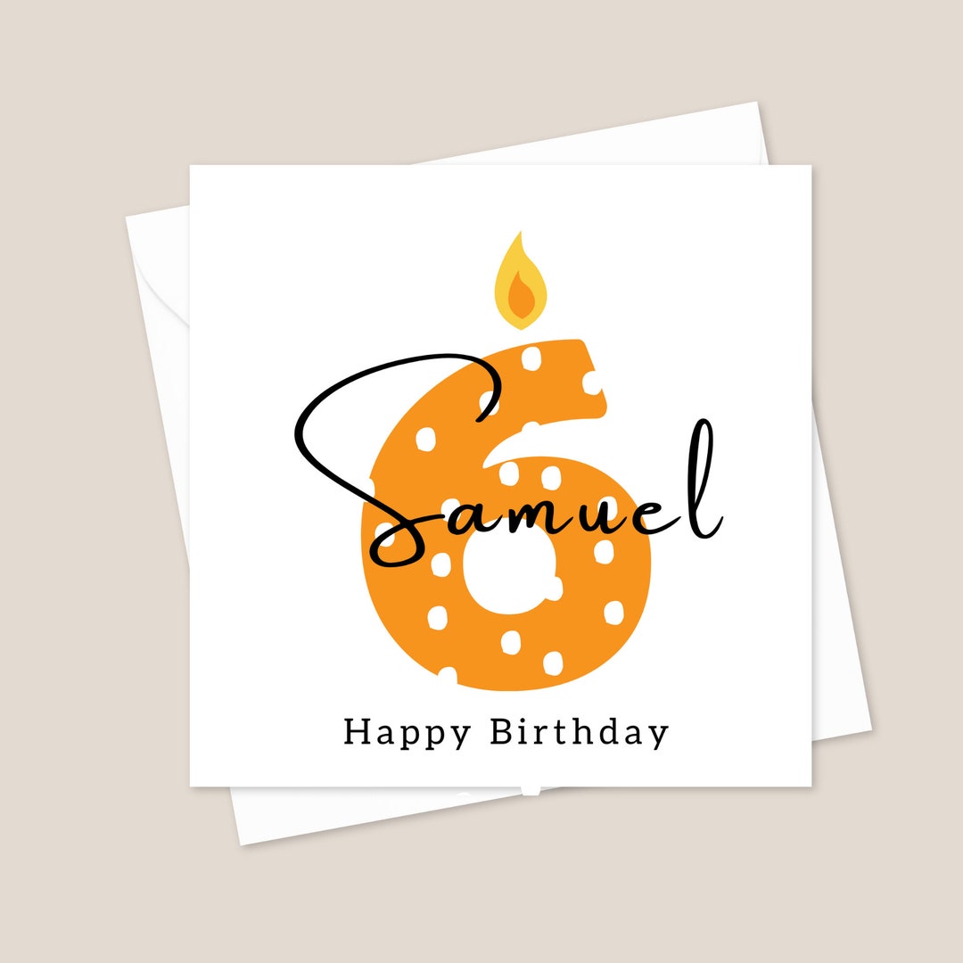 Personalised Name & Age Birthday Card, Sixth Birthday Card, Happy 6th ...