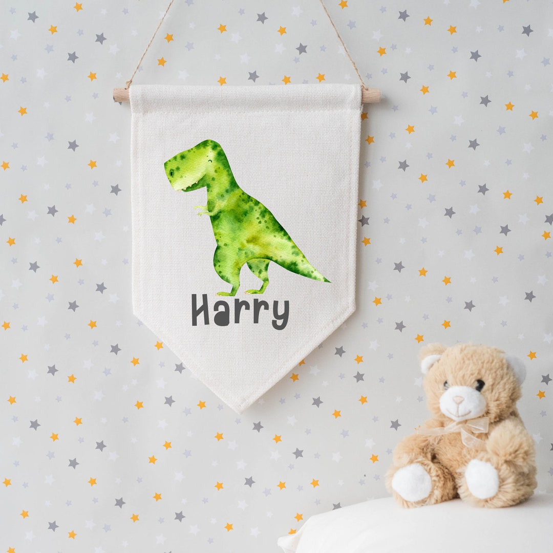 Dinosaur Personalised Pennant Flag for Kids Bedroom Nursery Playroom ...