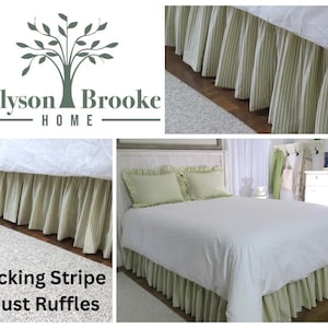 Ticking Stripe Dust Ruffle/bedskirt/green Ticking Dust Ruffle/dust ...