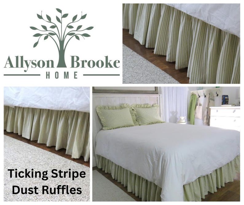 Ticking Stripe Dust Ruffle/bedskirt/green Ticking Dust Ruffle/dust ...